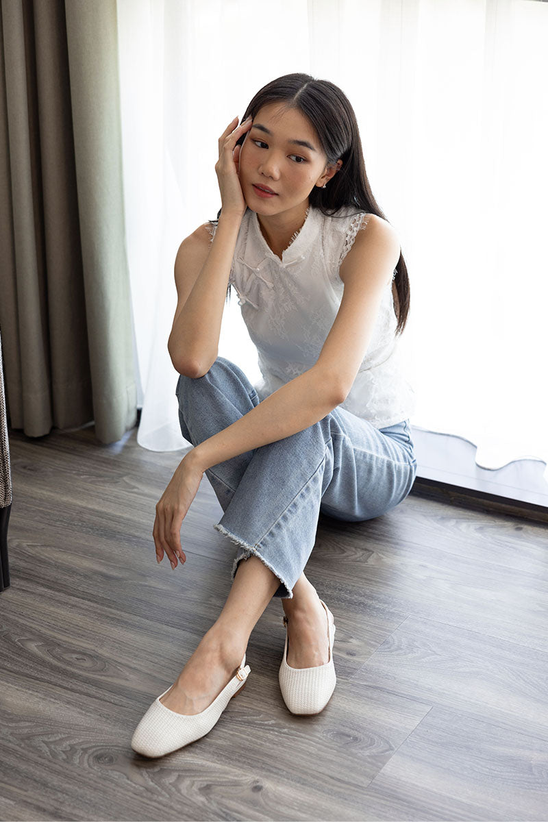 Crest Slingback Flats in White Waterproof Rattan – Sunday Staples
